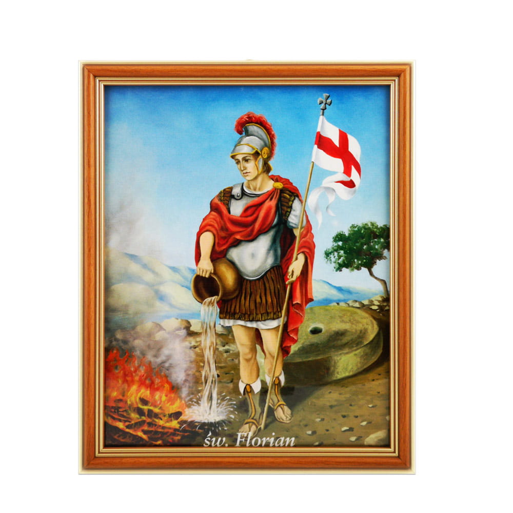 OBRAZEK ŚW. FLORIANA W DREWNIANEJ RAMCE ZA SZKŁEM Genesis ...